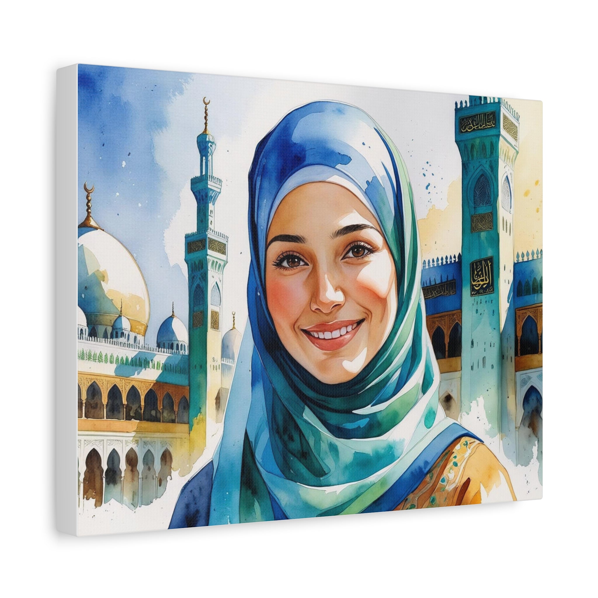 "Hana in Mecca" Canvas Print – Watercolor Muslim Woman Art, Crescent M ...